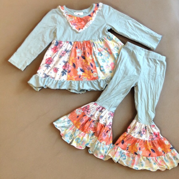 Ruffle Girl | Matching Sets | Ruffle Girl Teal Multi Color Floral Flare ...